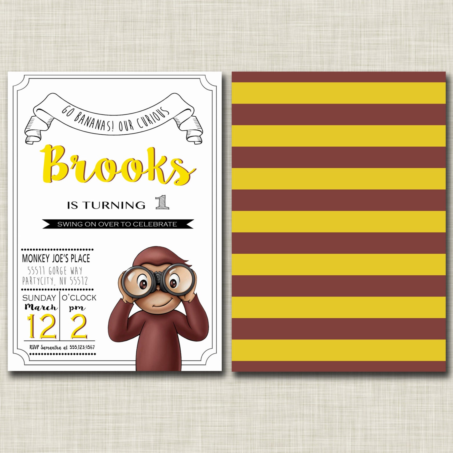 Modern Curious George Invitation for Birthday Party DIY - Etsy