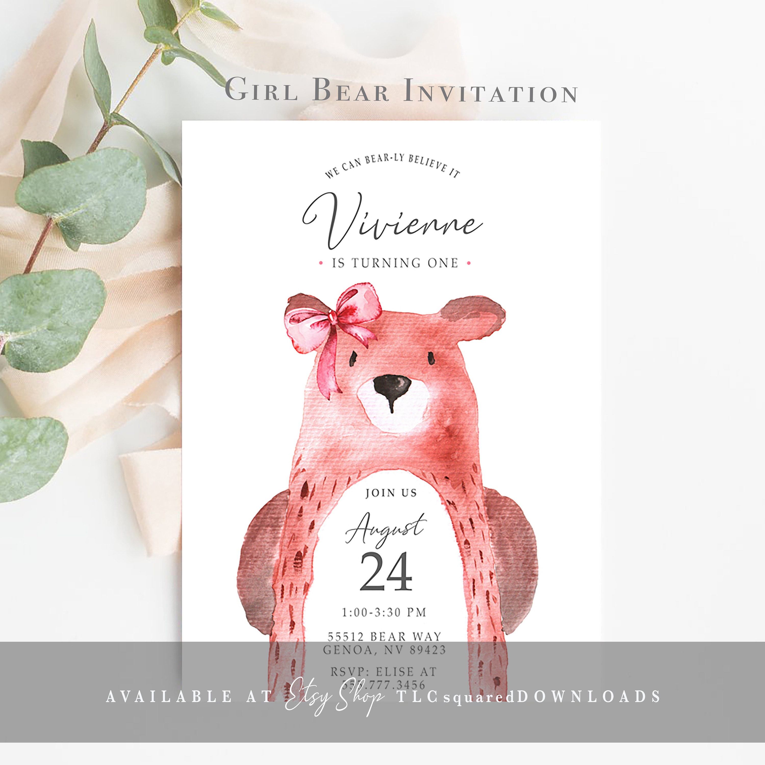 Modern Bear Birthday Invitation, Bear Invitation, Bear Birthday ...