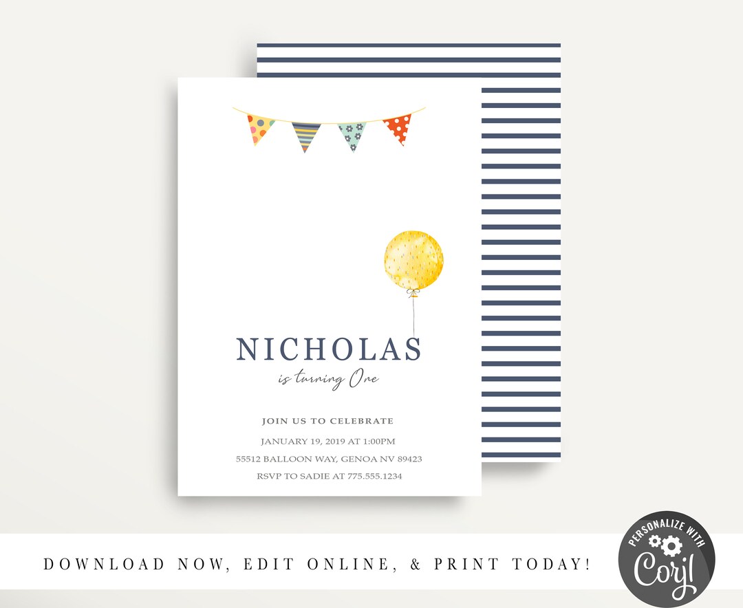 Boy First Birthday Invitation Boy 1st Birthday 1st Birthday Boy ...