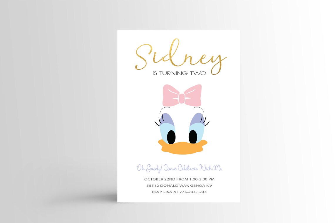 Simple Daisy Duck Invitation, Daisy Invite, Birthday Invitation, Daisy ...