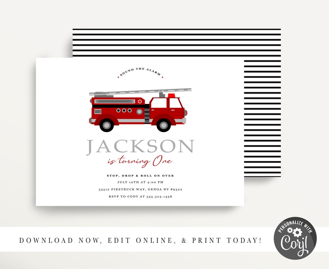 Modern Firefighter Invitation, Fire Fighter Birthday Party, Fireman ...