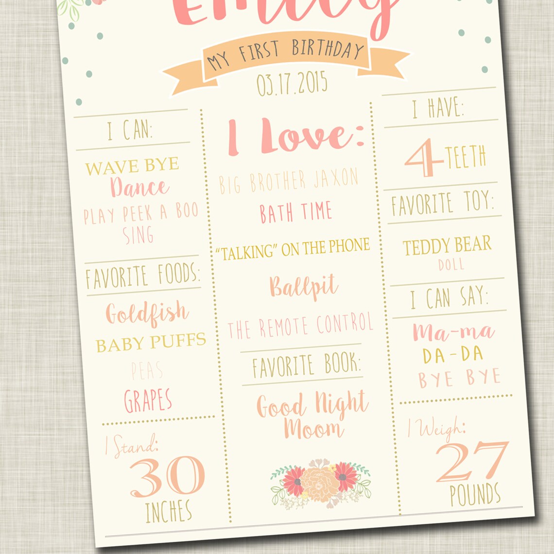 Modern First Birthday Sign Salmon and Gold Birthday Poster - Etsy