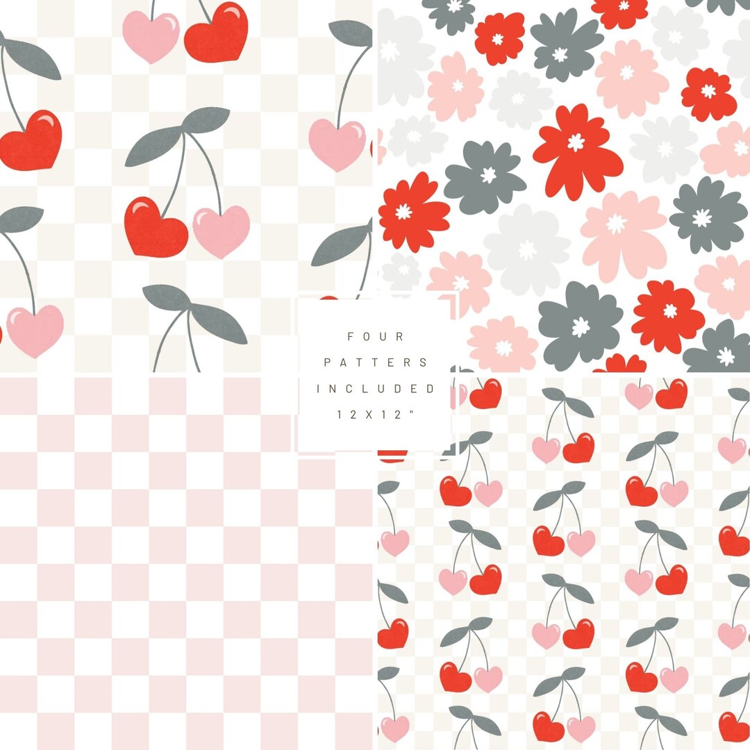 Digital Paper Pack RED CHERRIES, Background, Digital Paper, 8.5x11 ...