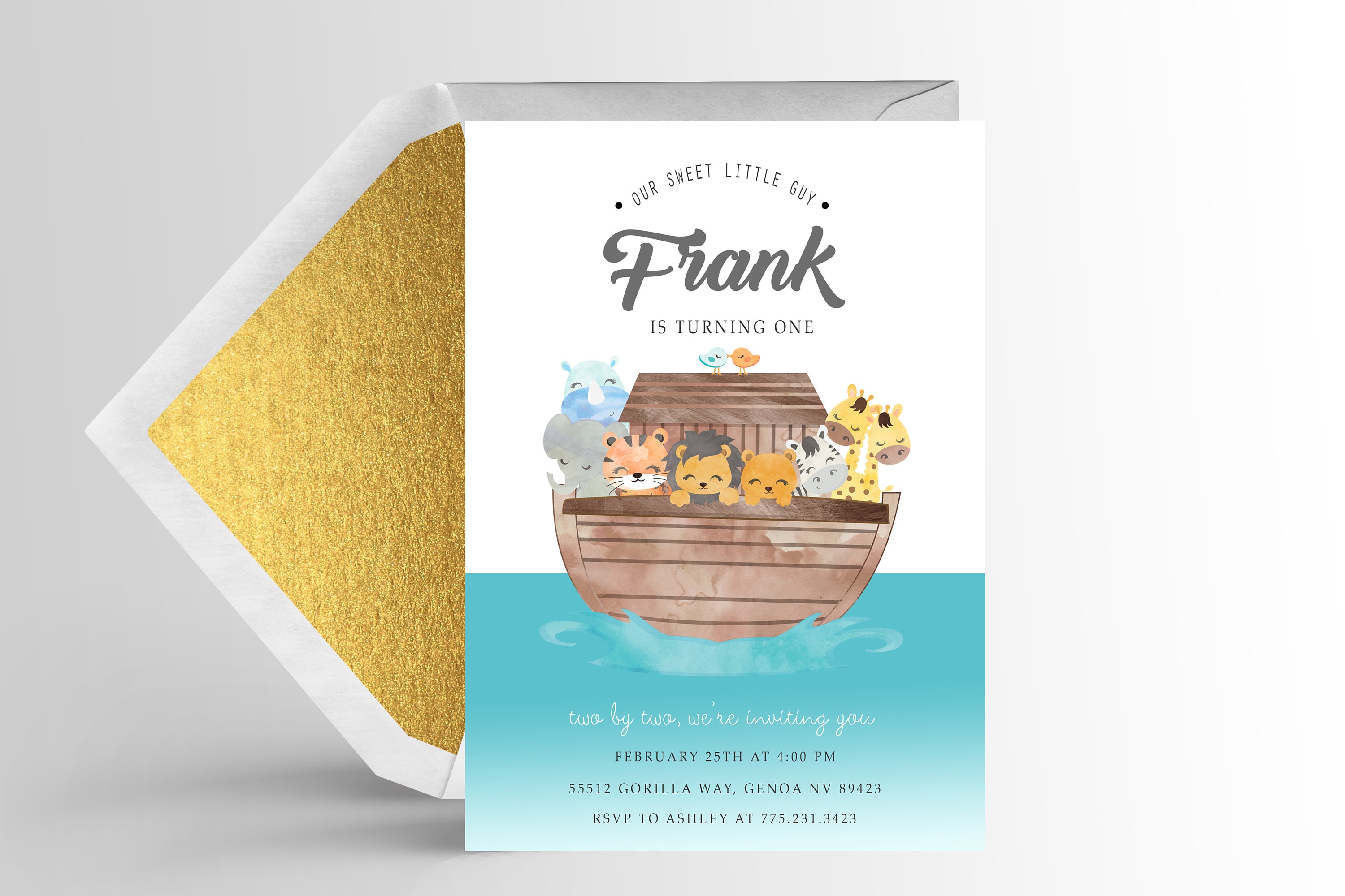Noah's Ark Birthday Invitation Ark Invitation Ark 1st | Etsy