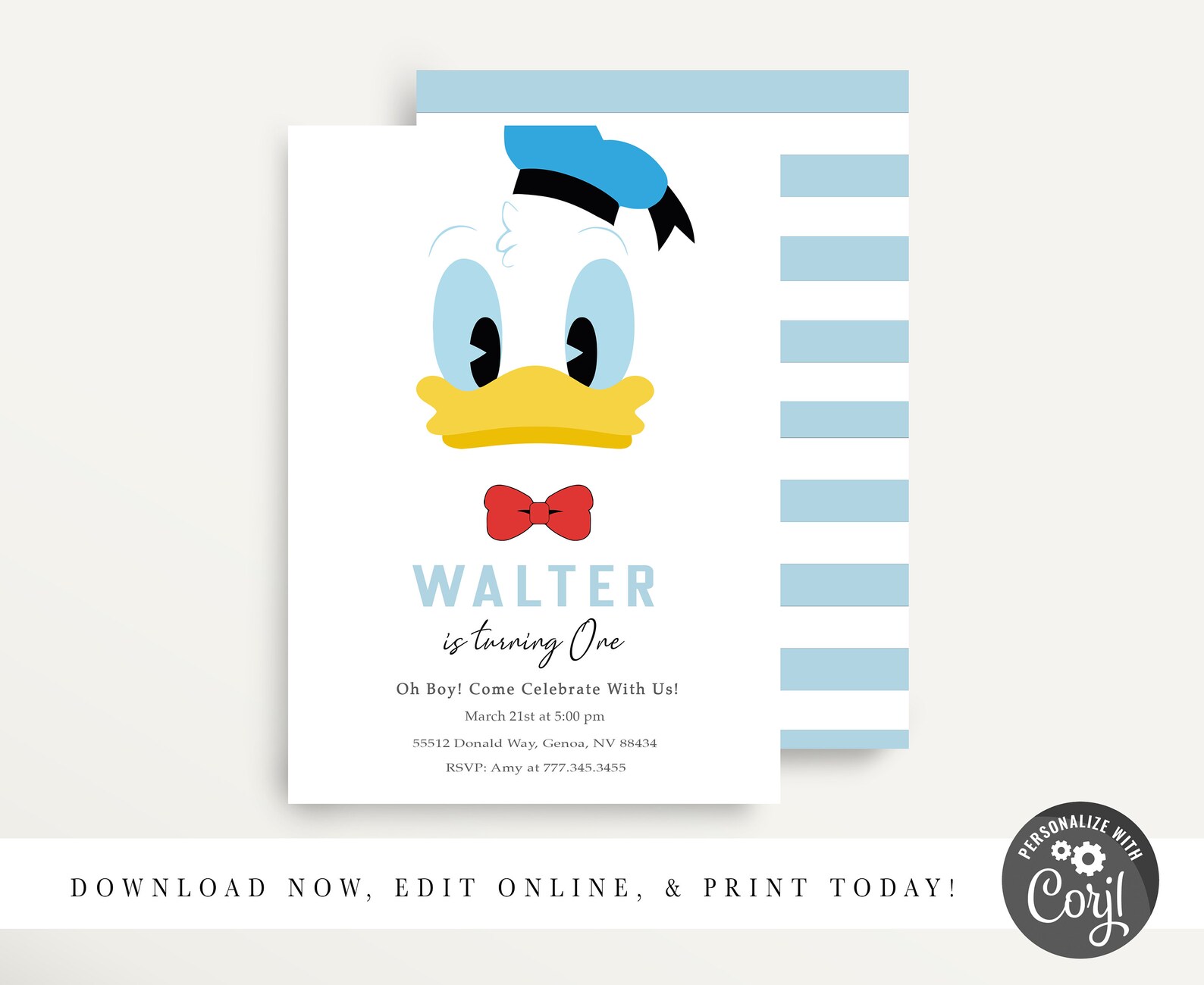 Modern Donald Duck Invitation, Donald Duck Birthday Party, Cartoon ...
