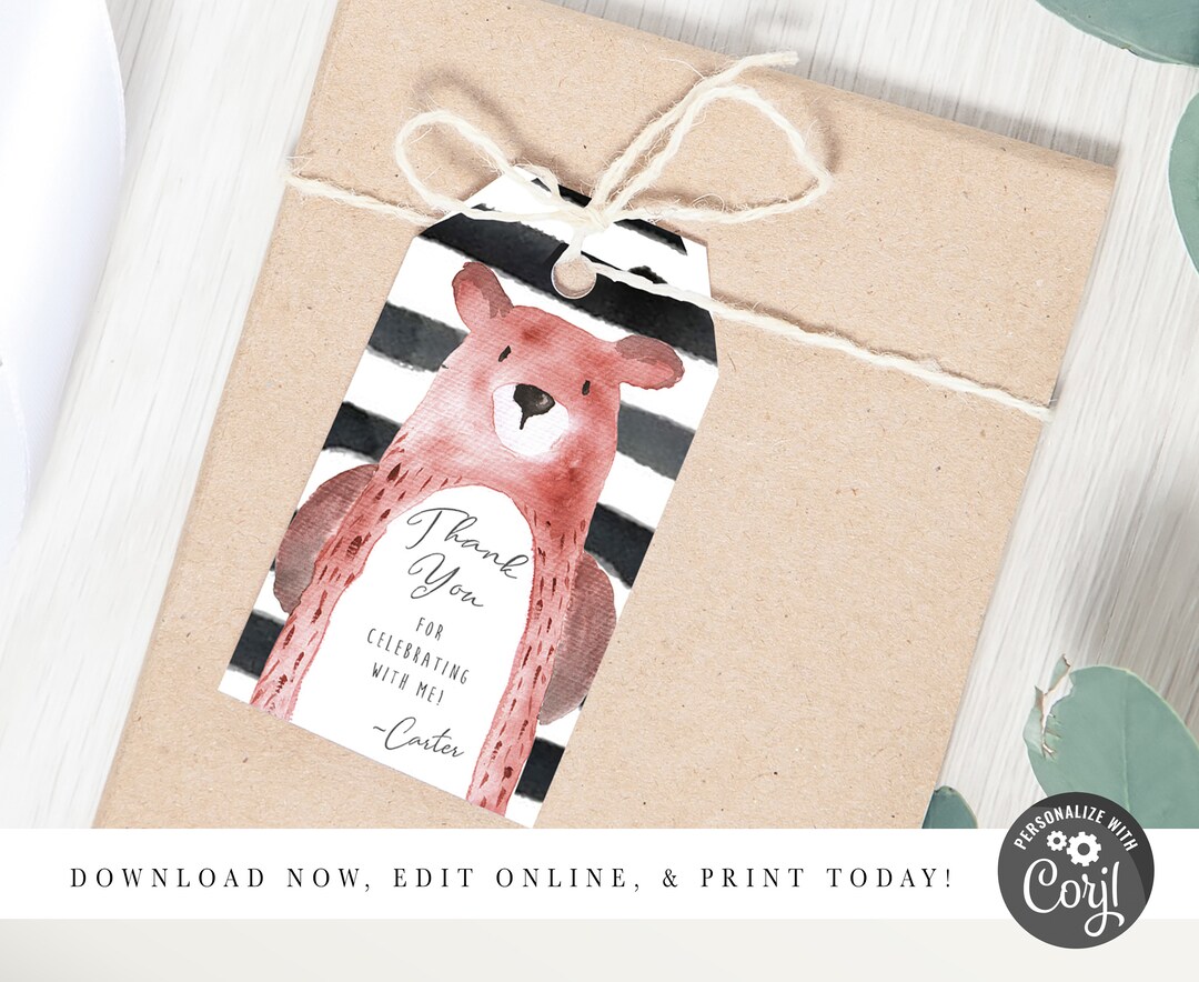 Modern Bear Party Favor Tag, Party Favor Tag Bear, Simple Woodland ...