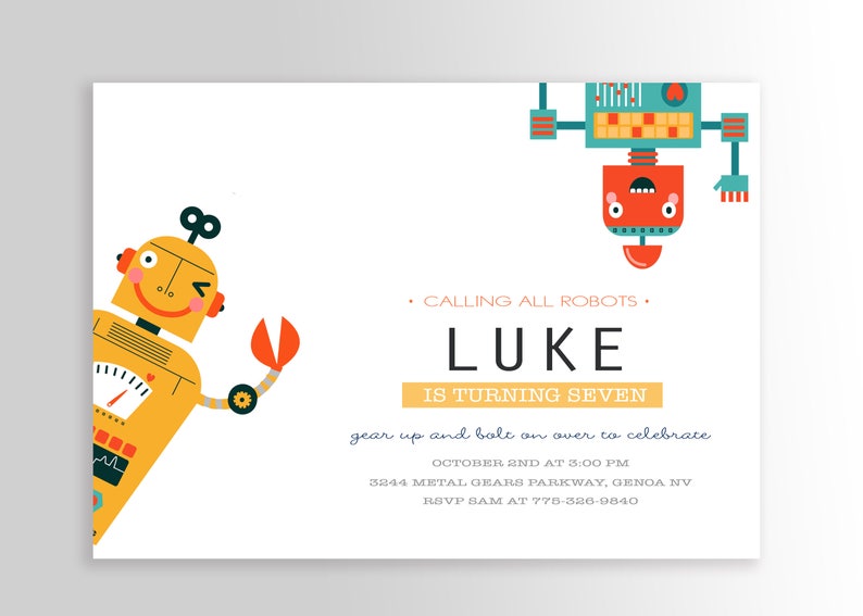 Modern Robot Party Invitation - Etsy