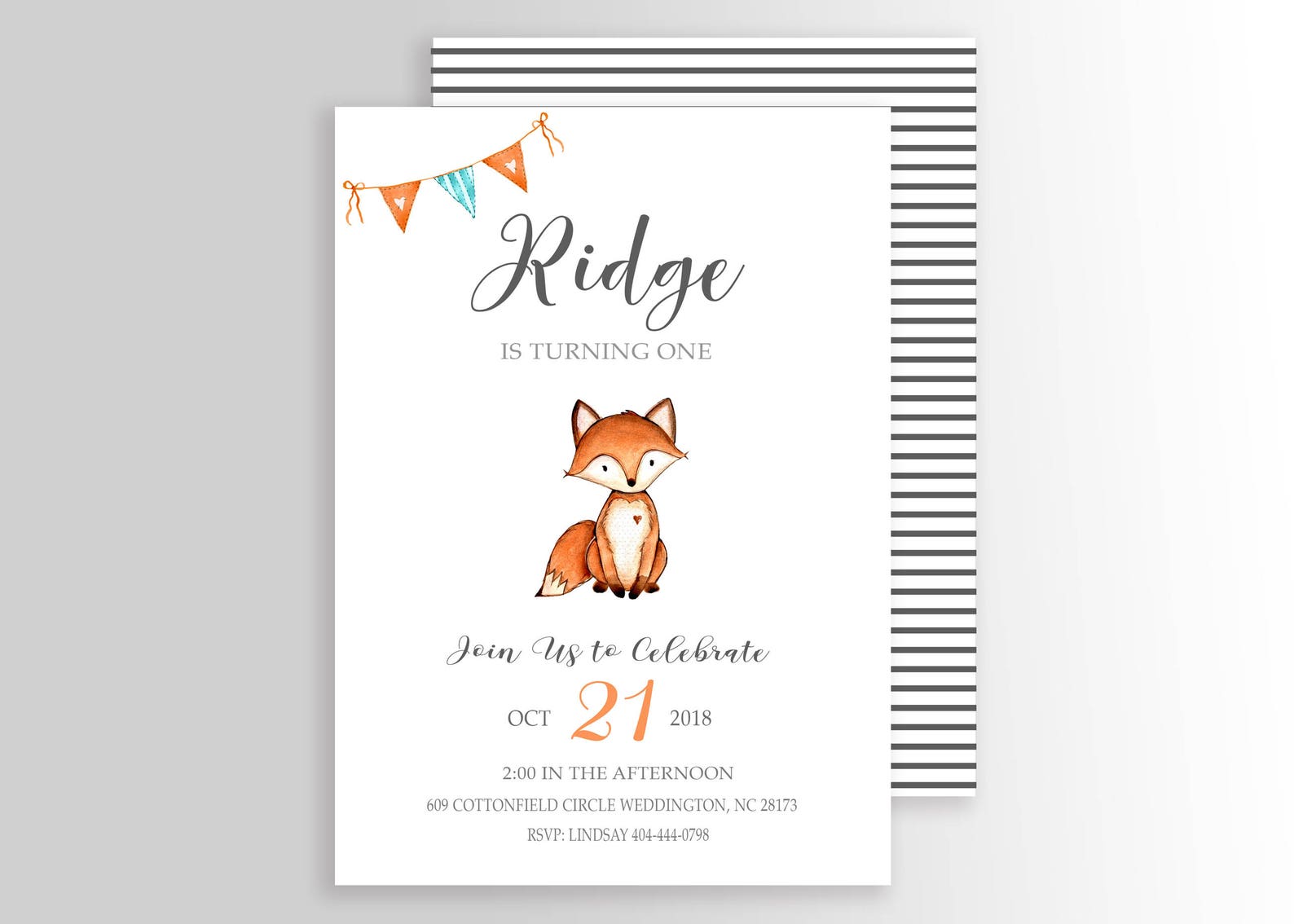 Modern Fox Birthday Invitation Woodland Fox Invitation - Etsy