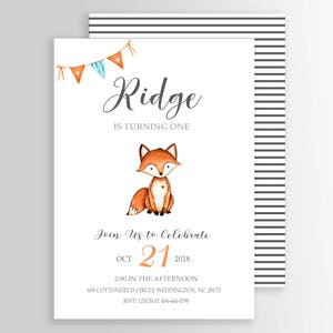Modern Fox Birthday Invitation Woodland Fox Invitation Fall Birthday ...