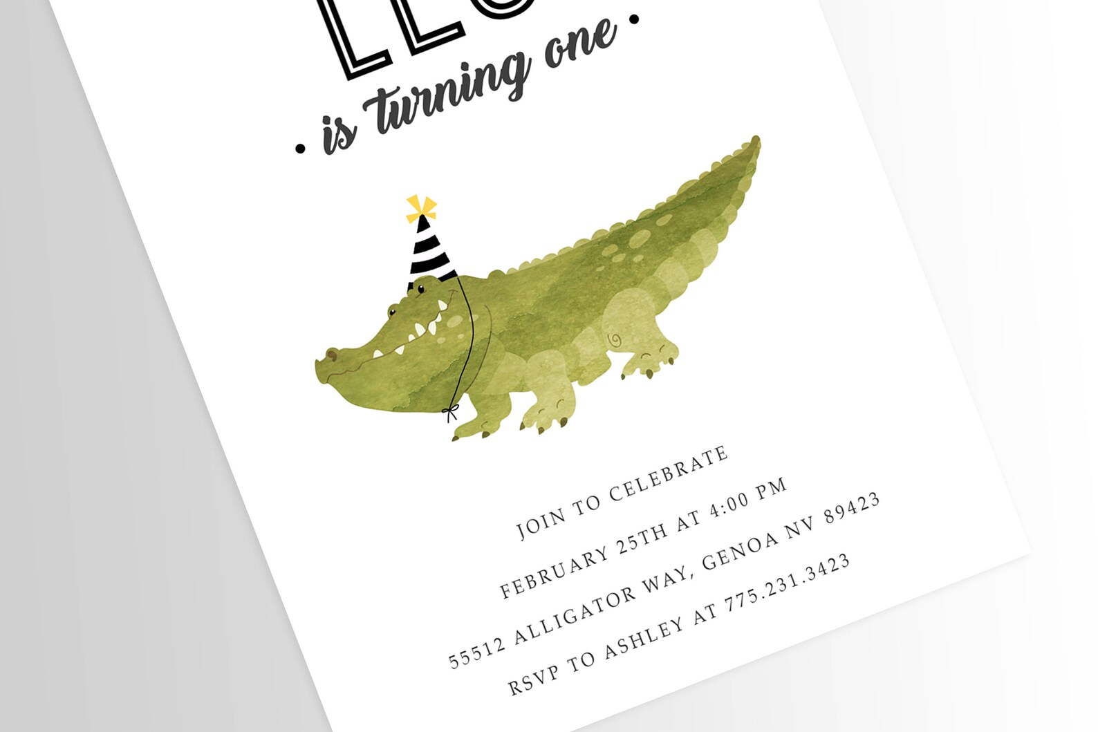 Modern Simple Alligator Invitation, Crocodile Invitation, Printable ...