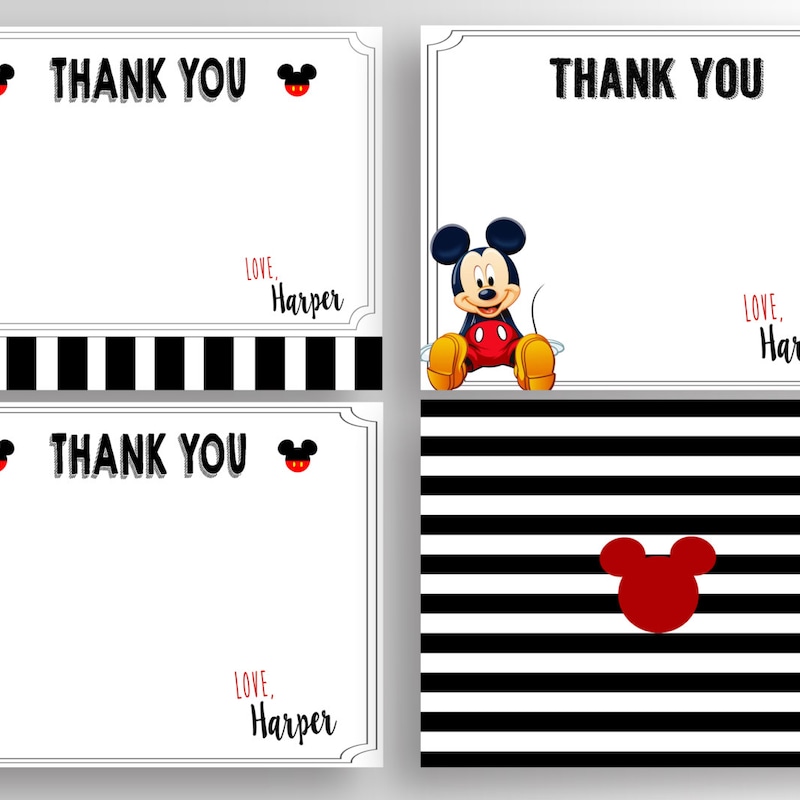 Mickey Mouse Thank You Cards - Etsy