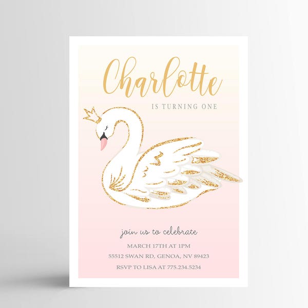 White Swan Invitation - Etsy