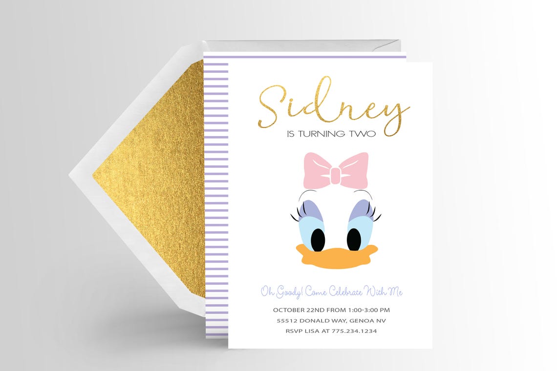 Simple Daisy Duck Invitation, Daisy Invite, Birthday Invitation, Daisy ...