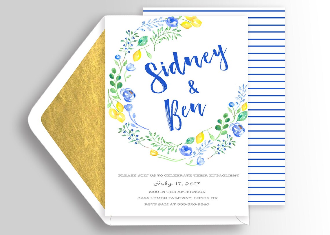 Modern Lemon Party Invitation, Lemon Bridal Invitation, Printable ...