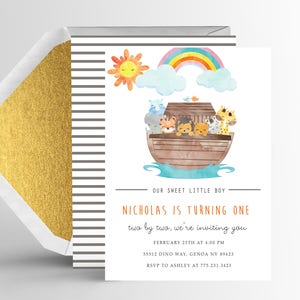 Noah's Ark Birthday Invitation - Ark Invitation - Ark 1st Birthday ...