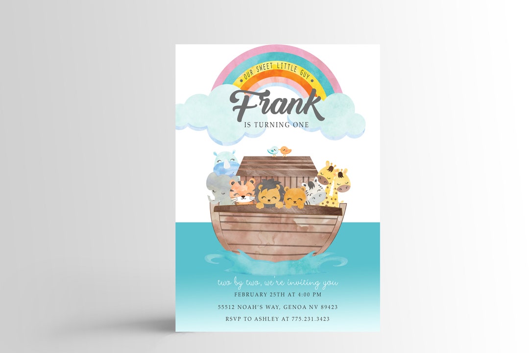 Noah's Ark Birthday Invitation - Ark Invitation - Ark 1st Birthday ...