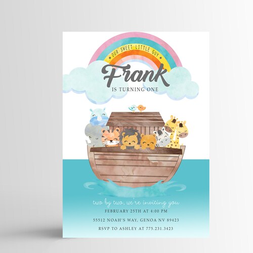 Noah's Ark Birthday Invitation Ark Invitation Ark 1st - Etsy