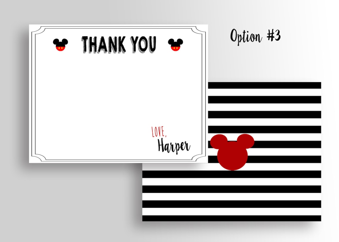 Modern Mickey Mouse Thank You Card Mickey Mouse Birthday | Etsy