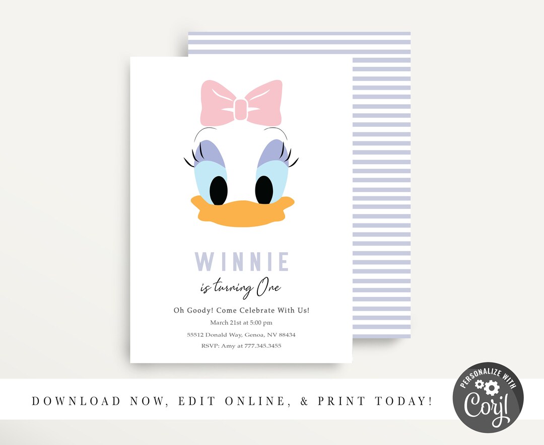 Modern Daisy Duck Invitation, Daisy Duck Birthday Party, Cartoon ...