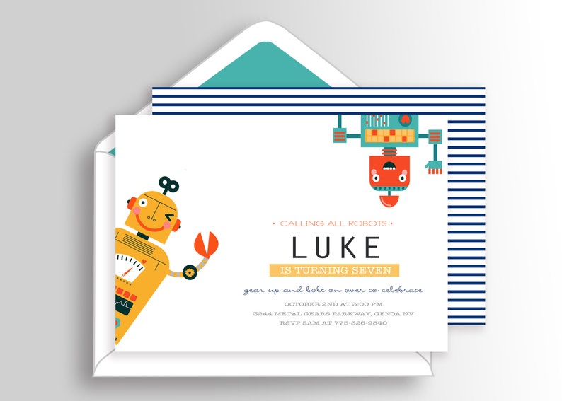 Modern Robot Party Invitation - Etsy