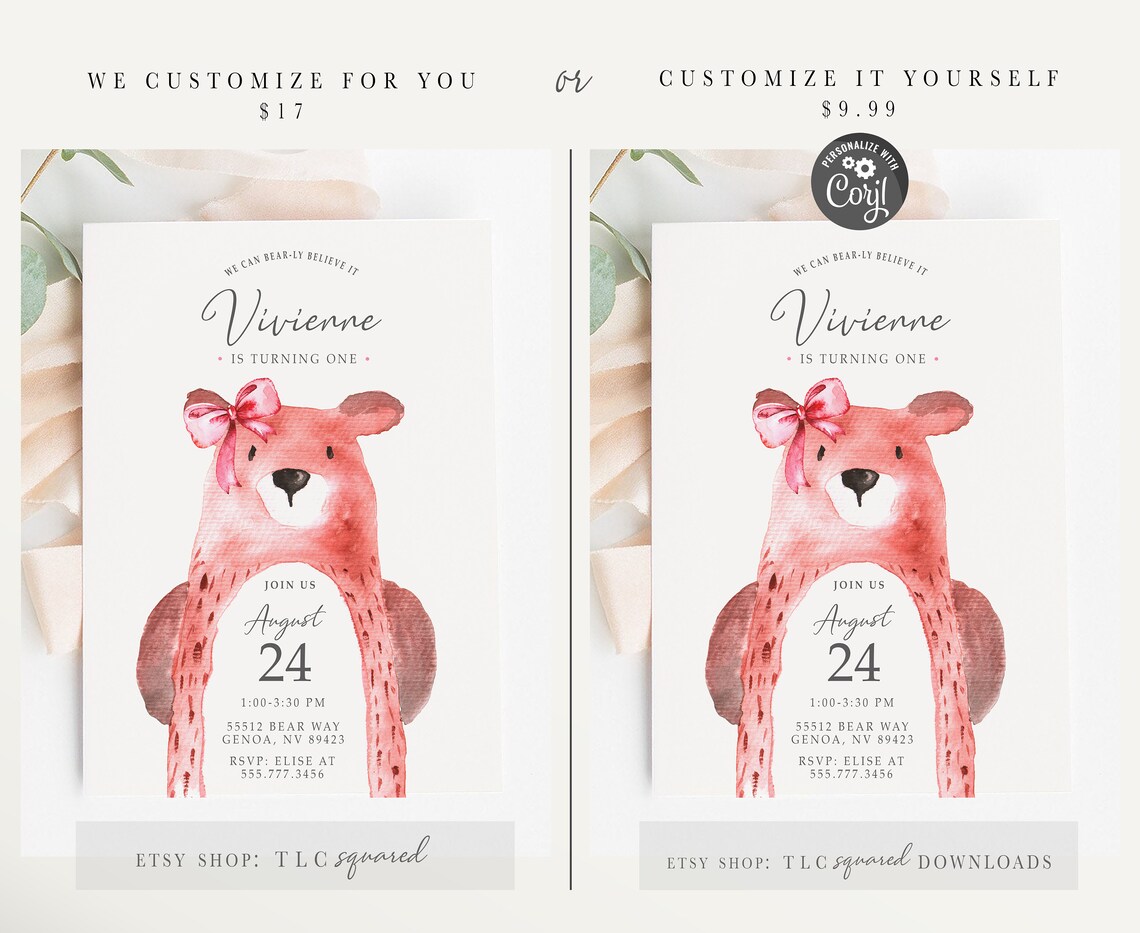 Modern Bear Birthday Invitation, Bear Invitation, Bear Birthday ...