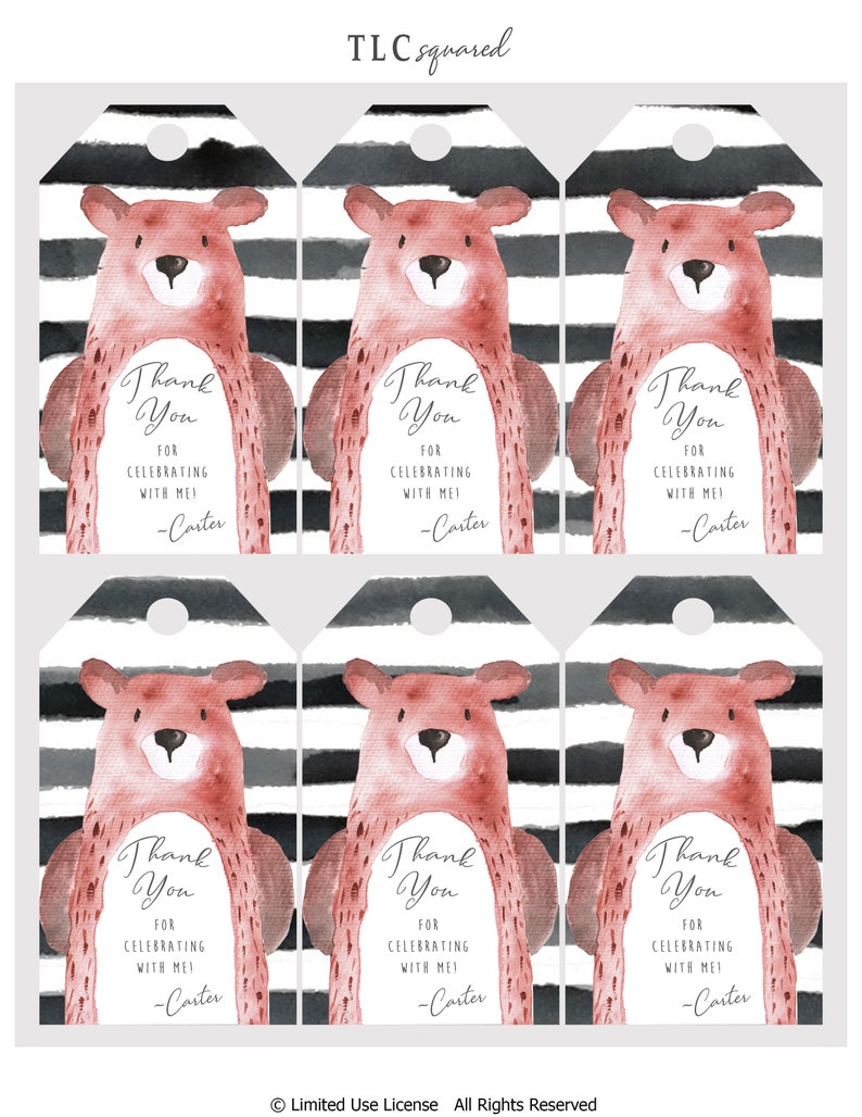 Modern Bear Party Favor Tag Party Favor Tag Bear Simple - Etsy