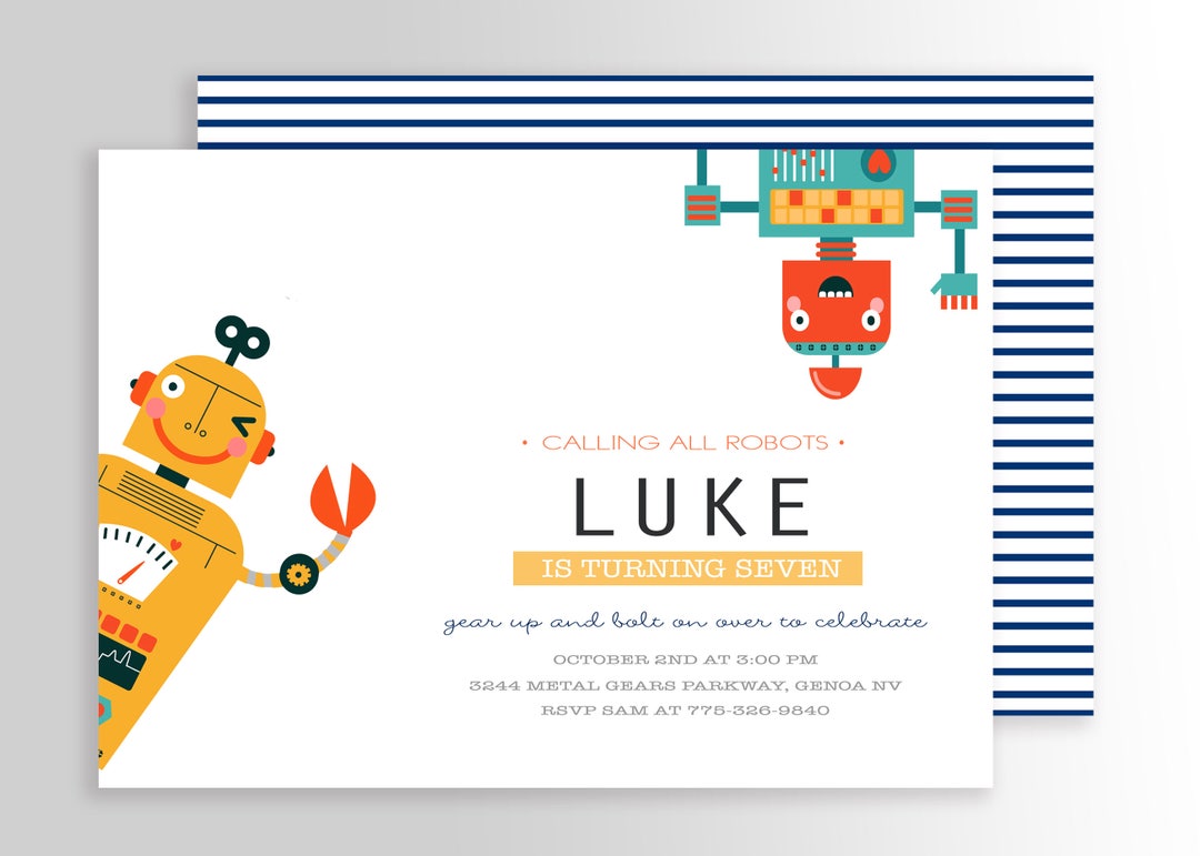 Modern Robot Party Invitation - Etsy