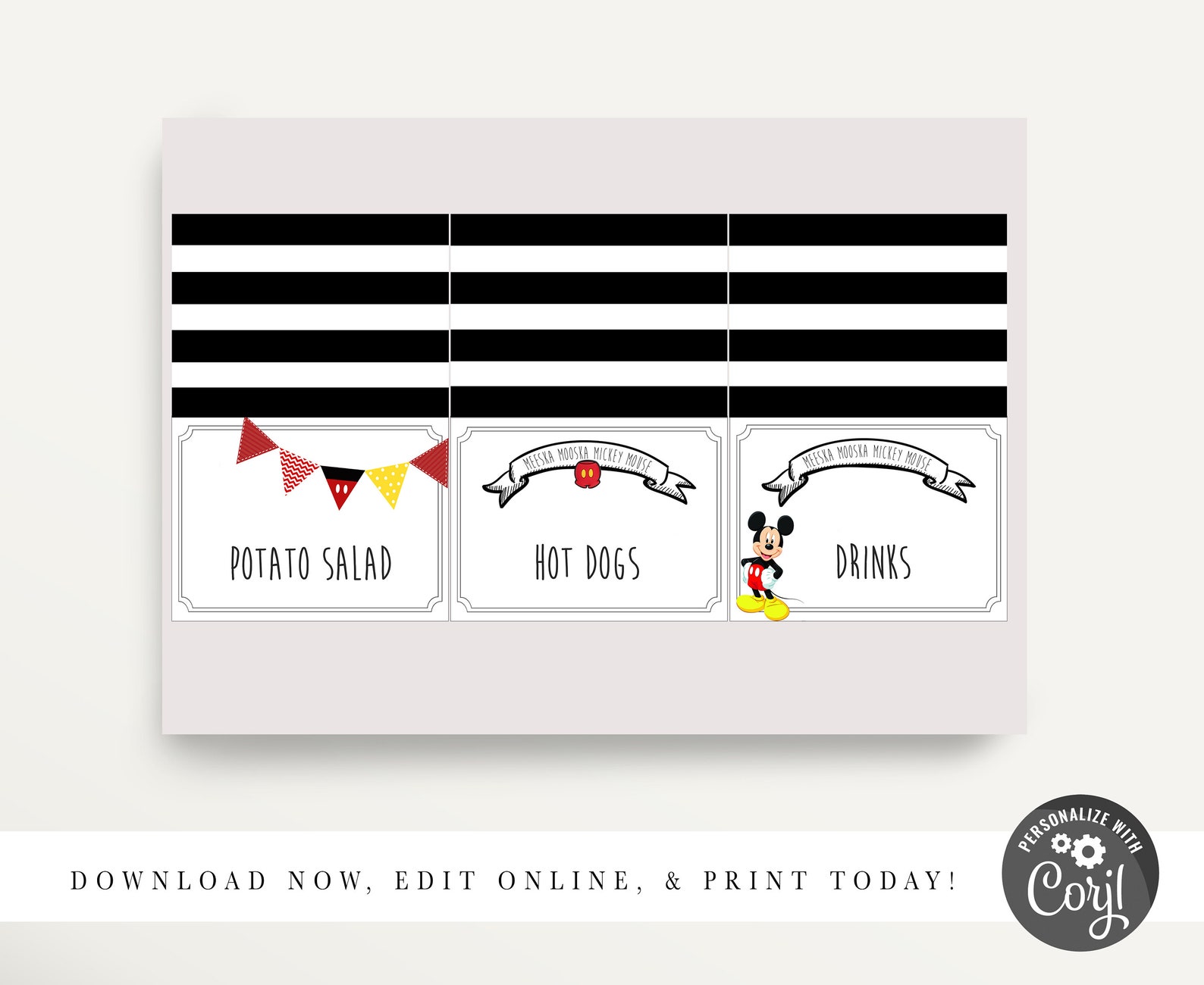 Modern Mickey Mouse Food Labels, Printable Mickey Mouse Food Tent Cards ...