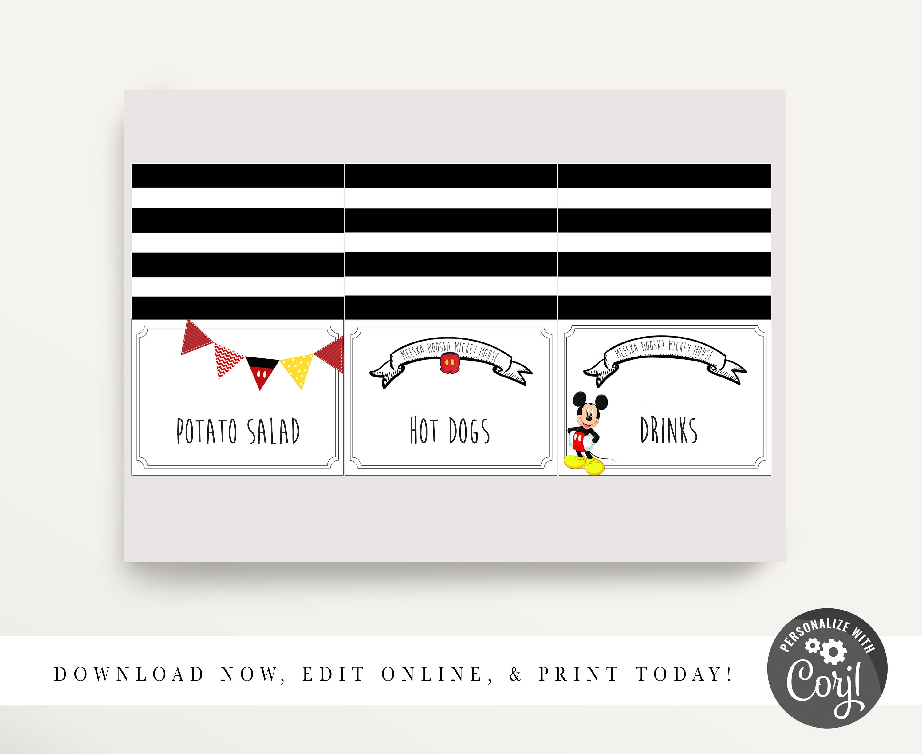 Modern Mickey Mouse Food Labels, Printable Mickey Mouse Food Tent Cards ...
