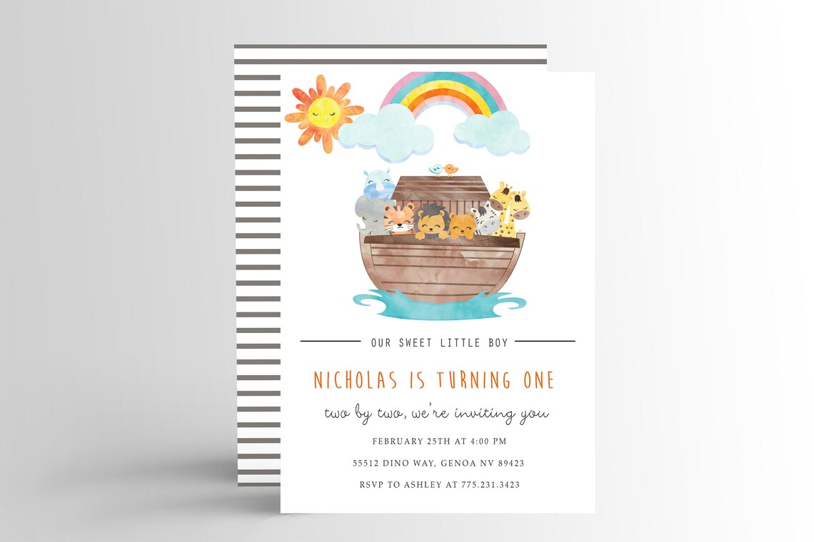 Noah's Ark Birthday Invitation - Ark Invitation - Ark 1st Birthday ...