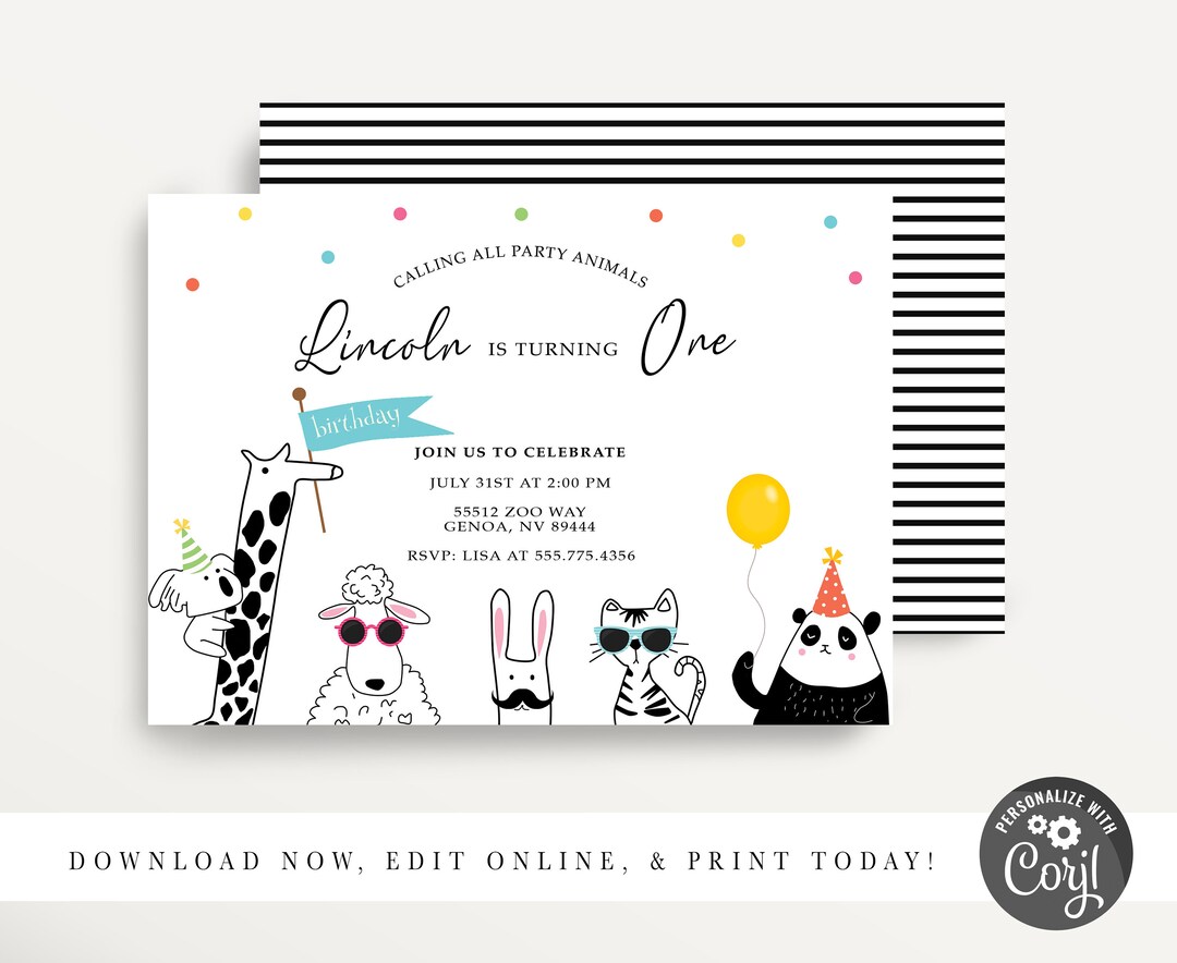 Modern Simple Party Animal Invitation, Wild Animal Party, Zoo ...
