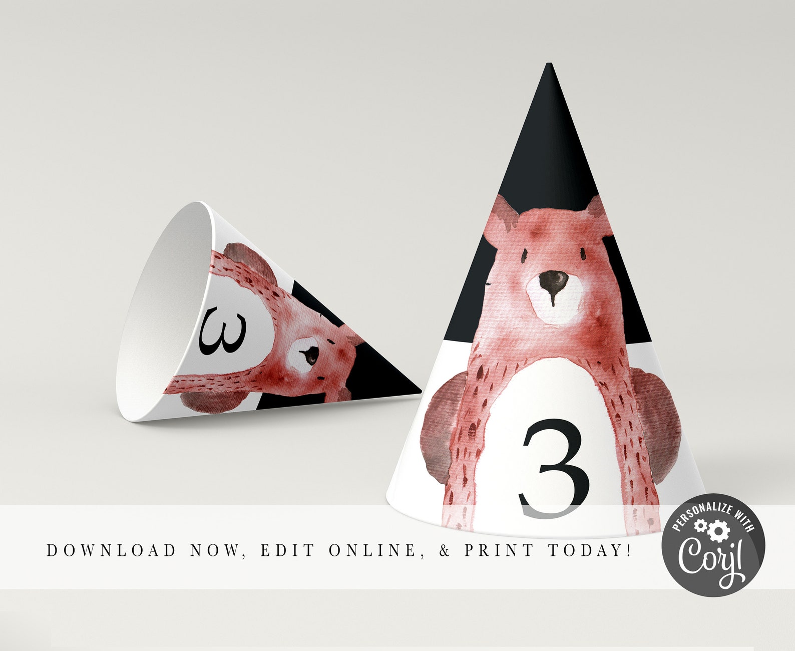 Printable Party Hats Bear Birthday Party Man Cub Birthday | Etsy