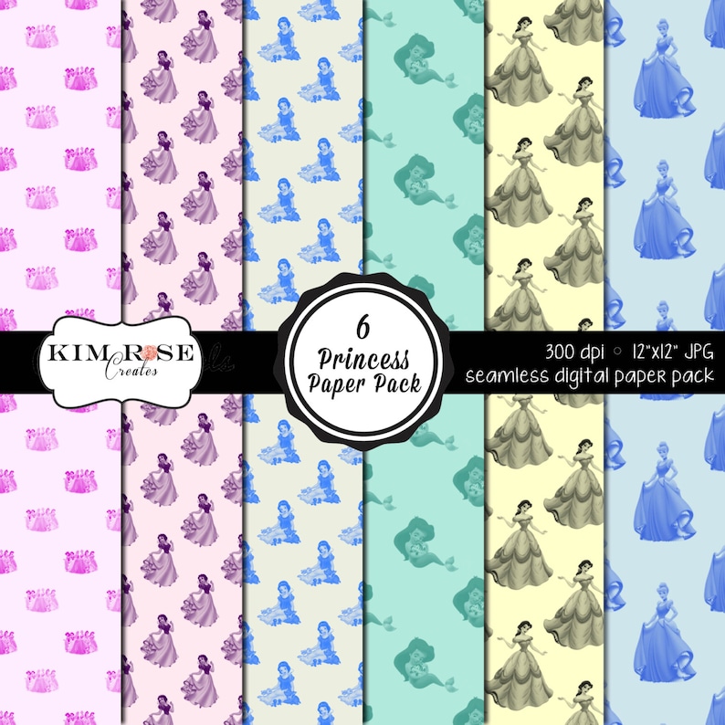 Princess Digital Paper Pack, Scrapbook Papers, 6 Jpg Files 12 X 12 ...