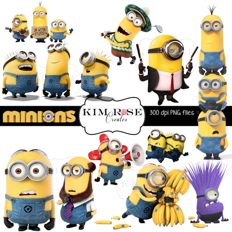 Minion Digital Paper and Clipart Set 4 papers 12 clipart | Etsy