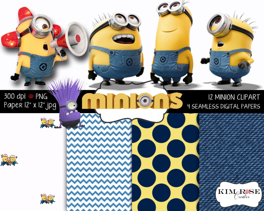 Minion Digital Paper and Clipart Set - 4 Papers, 12 Clipart Including ...