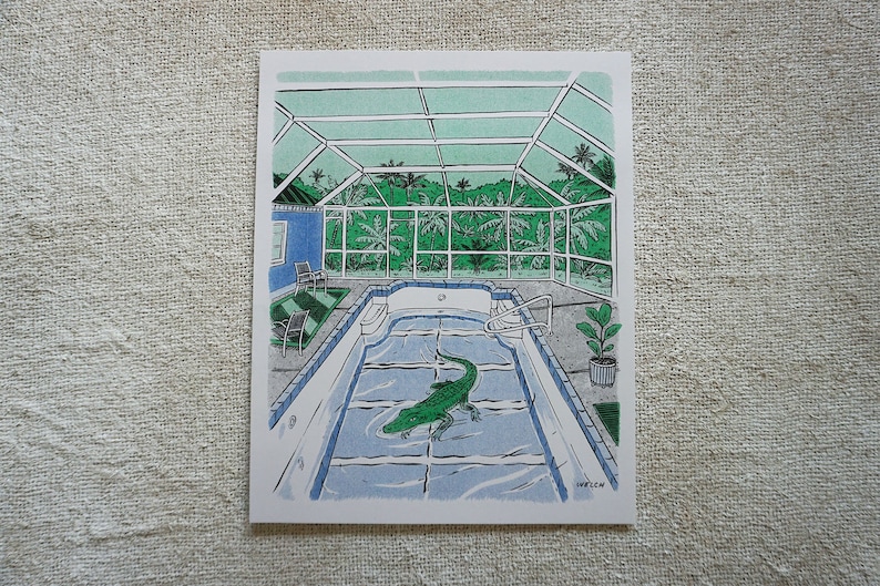 Deep End Dip Small Risograph Art Print - Etsy