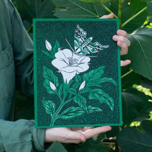 Night Garden Screenprinted Art Print, Blooming Moonflower Illustration ...