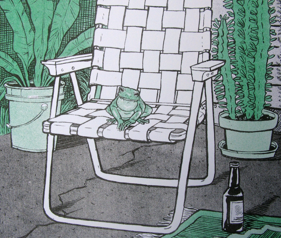 Patio Frog Small Risograph Art Print - Etsy