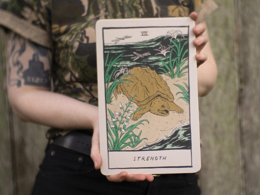 Strength Tarot Card Art Print: Alligator Snapping Turtle Riso Poster - Etsy