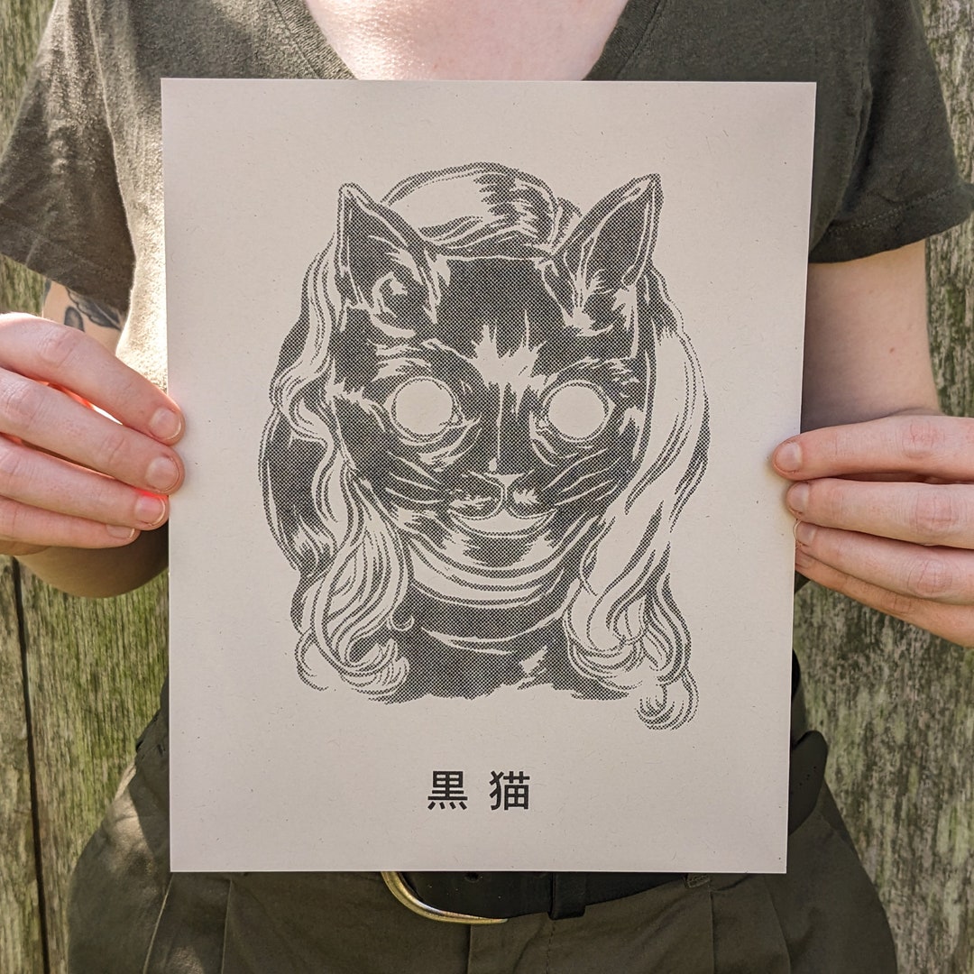 Kuroneko - Risograph Art Print - Etsy