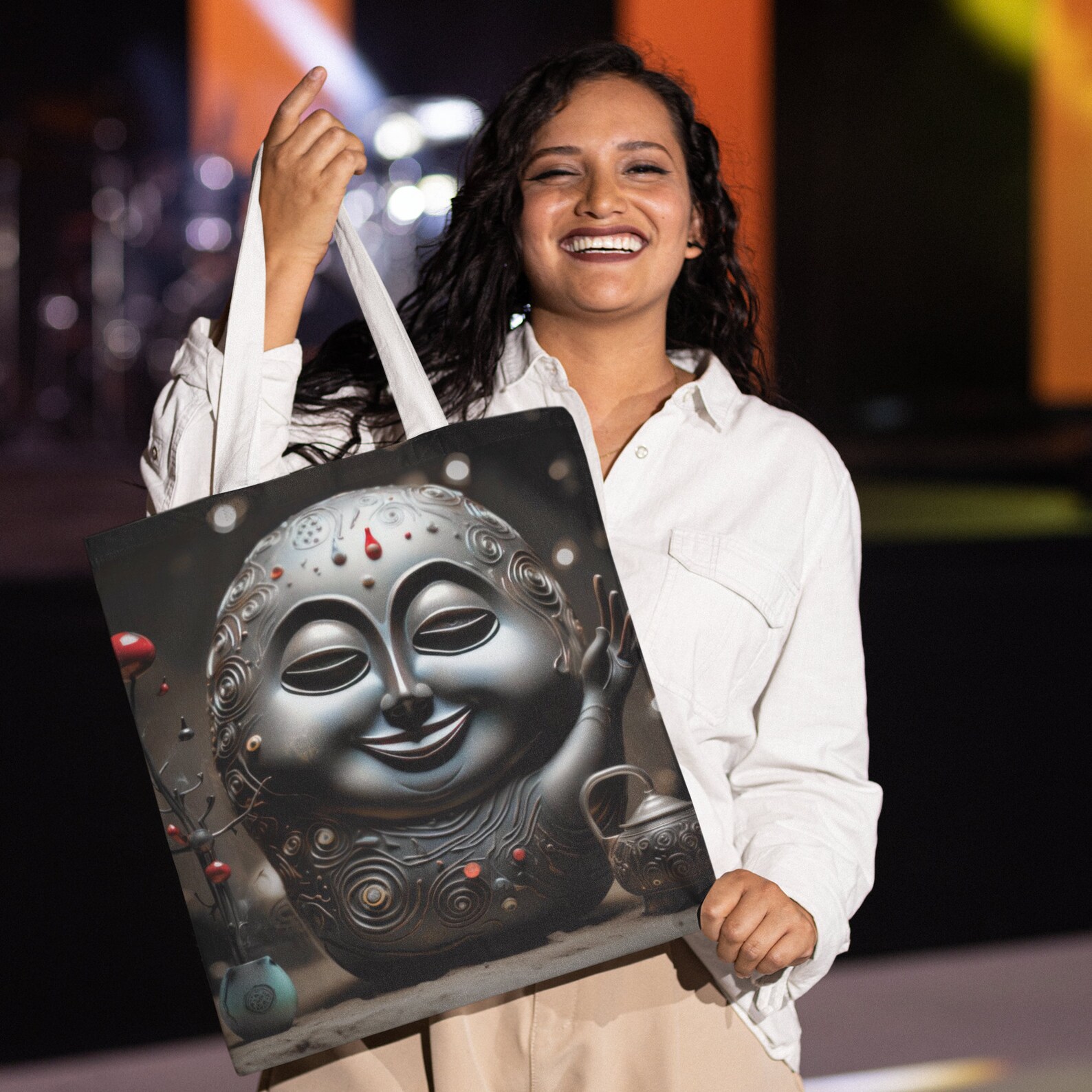 Smiling Buddha Tote Bag - Original Art, Perfect Yoga Gift. Share Joy ...