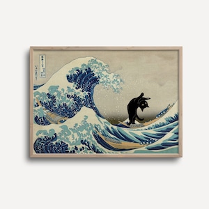 Cat Poster the Great Wave Cat Famous Painting With Cats Funny - Etsy