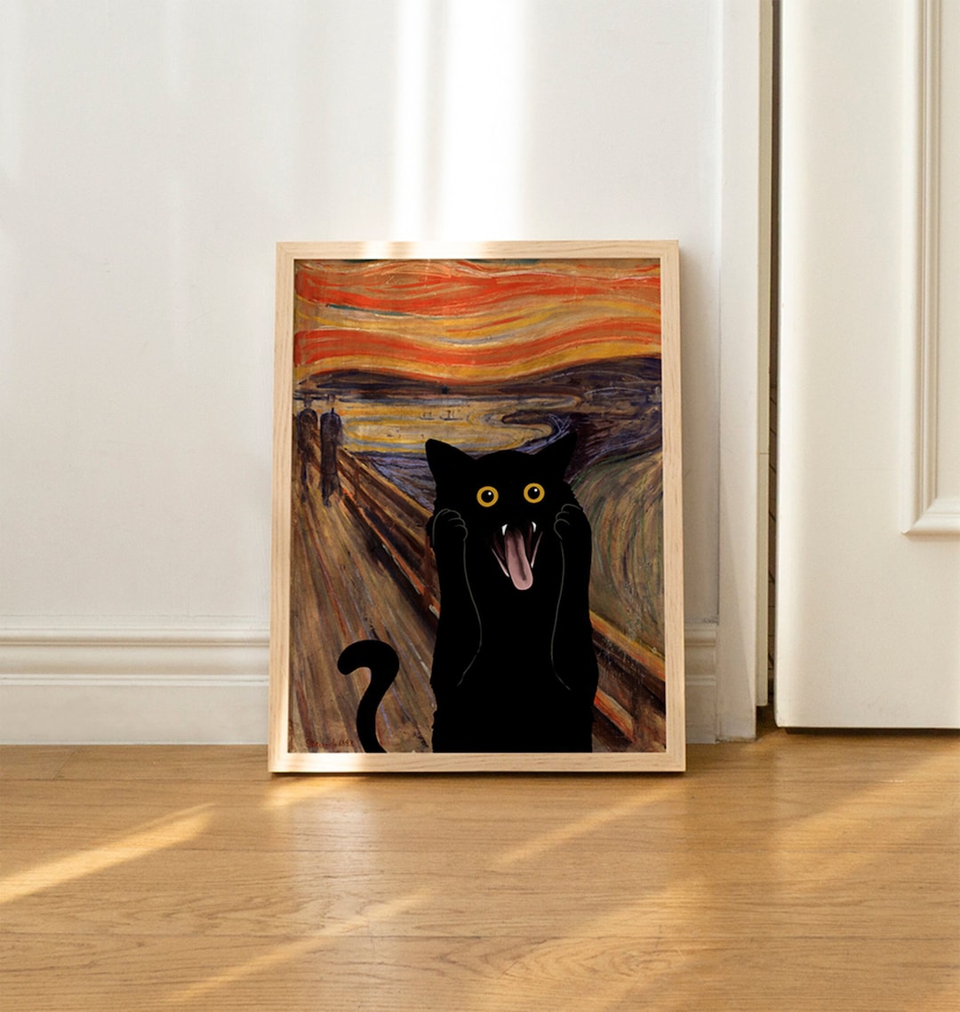 Cat Poster the Scream Cat Print Original Painting Cat Portrait Unique ...