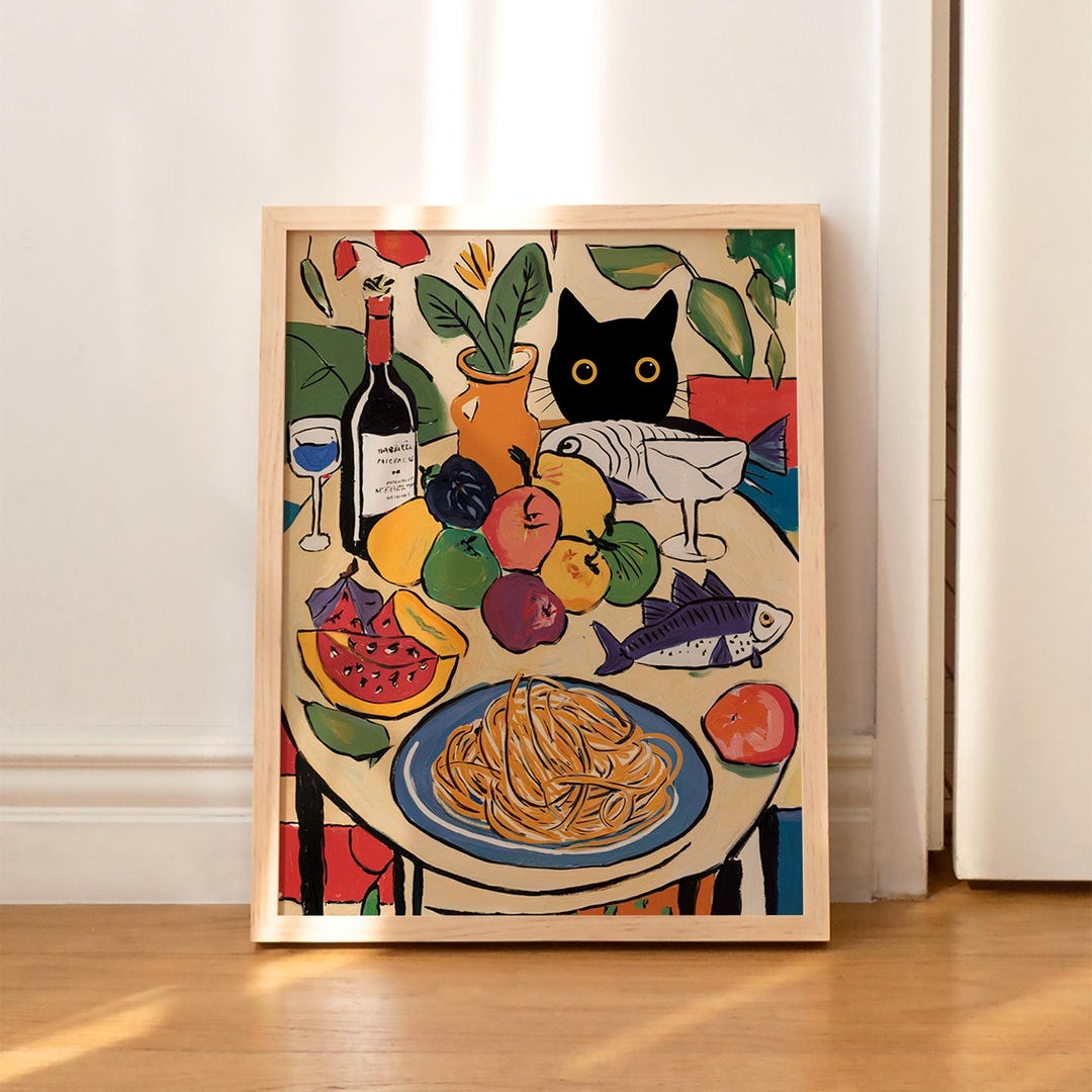 Cat Print Funny Poster Bistro Dining Pasta Posters Italian Kitchen ...