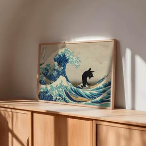 Cat Poster the Great Wave Cat Famous Painting With Cats Funny Print ...