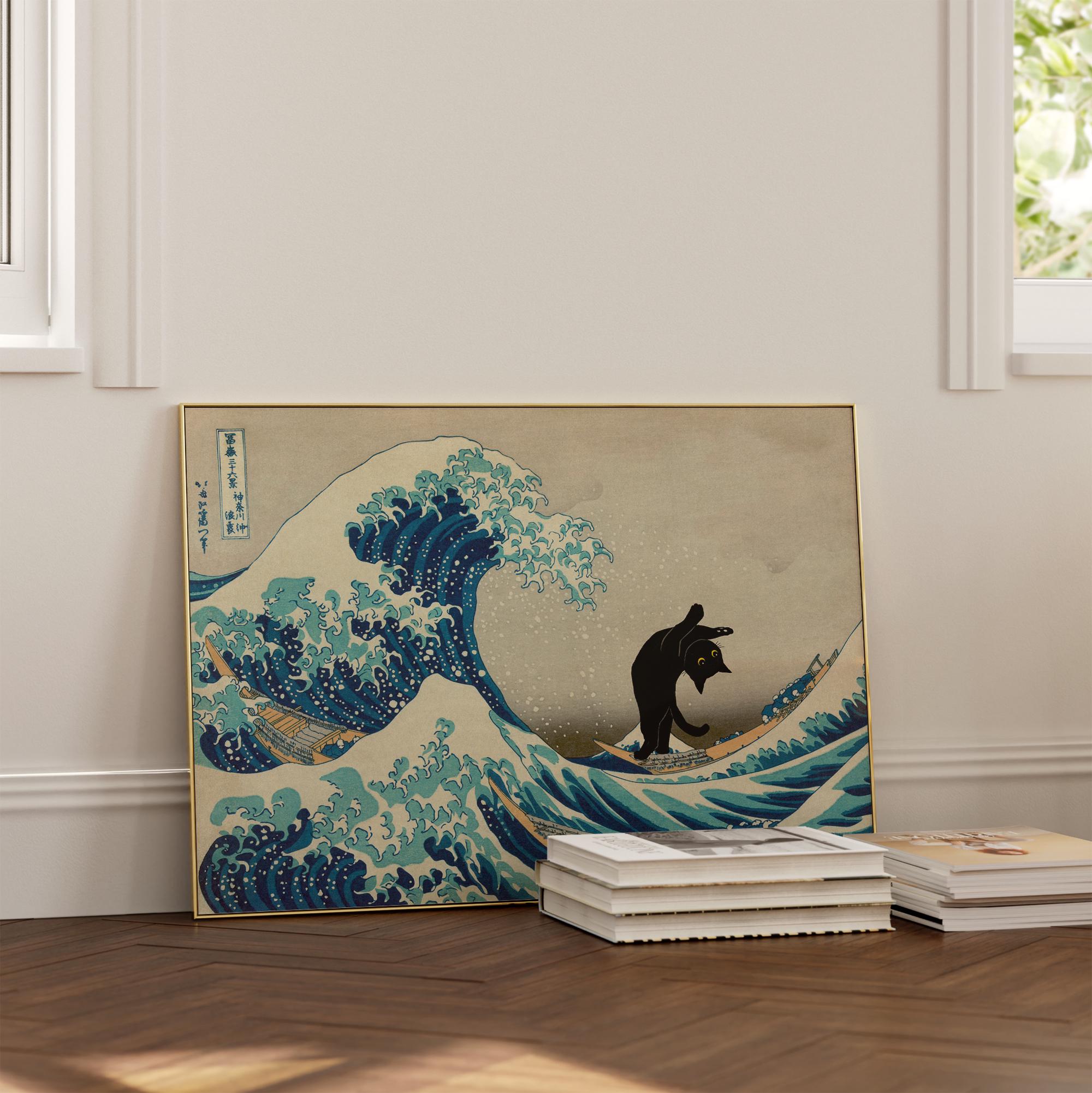 Cat Poster the Great Wave Cat Famous Painting With Cats Funny Print ...