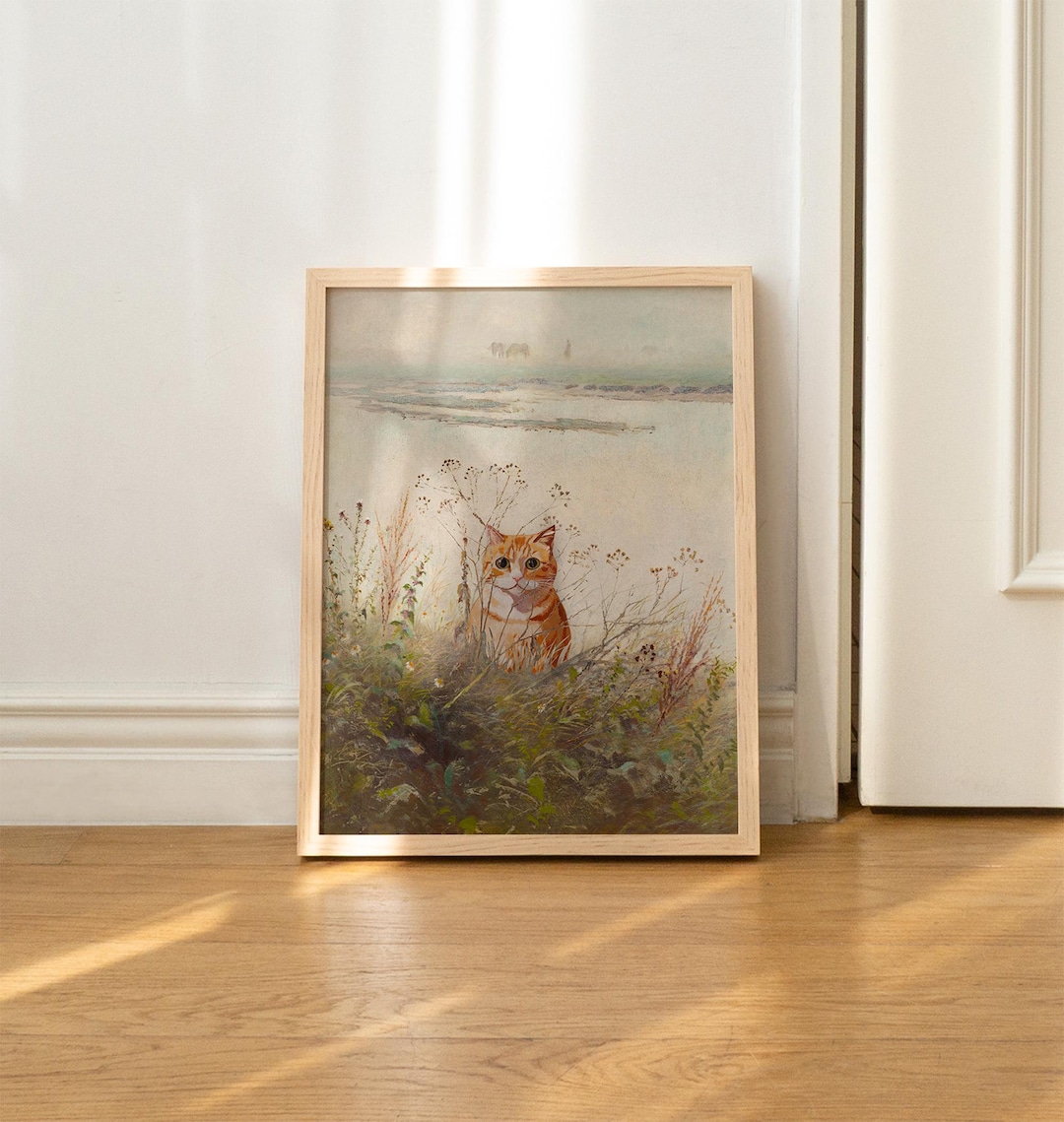 Cat Print Funny Gift Poster Landscape Wall Art Famous Painting Cat ...