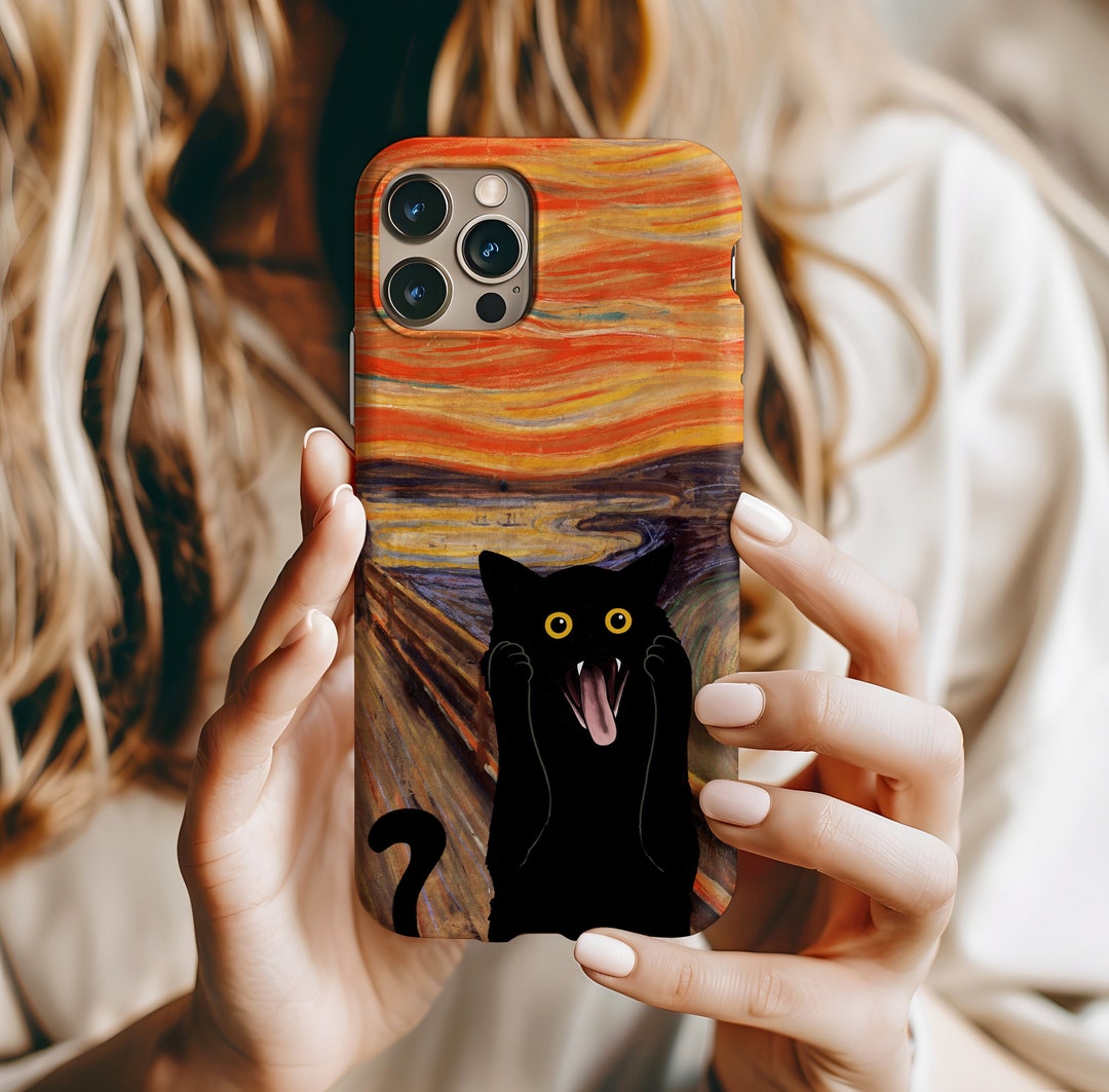 The Scream Black Cat Phone Case Meme Cover iPhone 16, 15 Pro Max, 14 ...