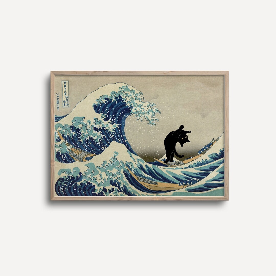 Cat Poster the Great Wave Cat Famous Painting With Cats Funny Print ...