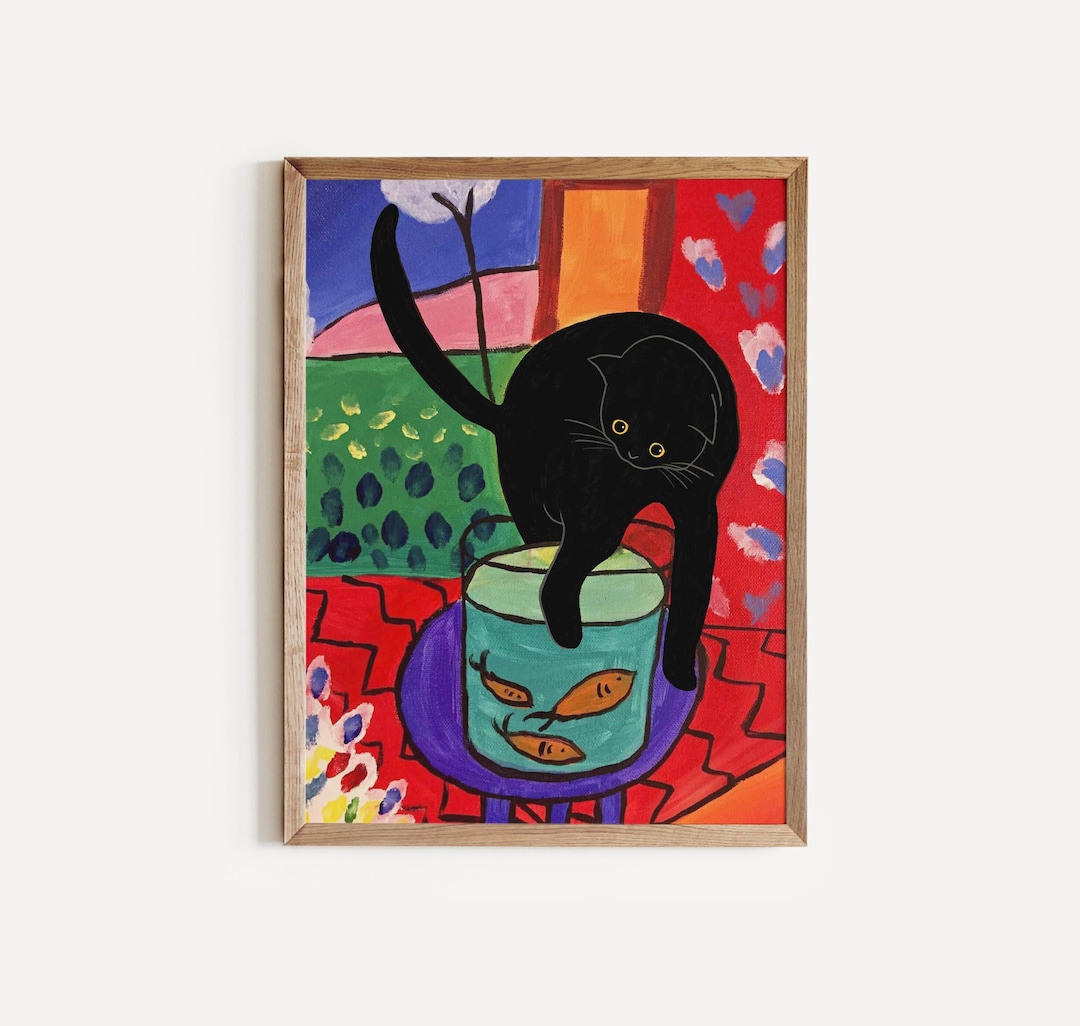 Cat Print Cat With Red Fish Matisse Funny Gift Poster Wall Art Home ...